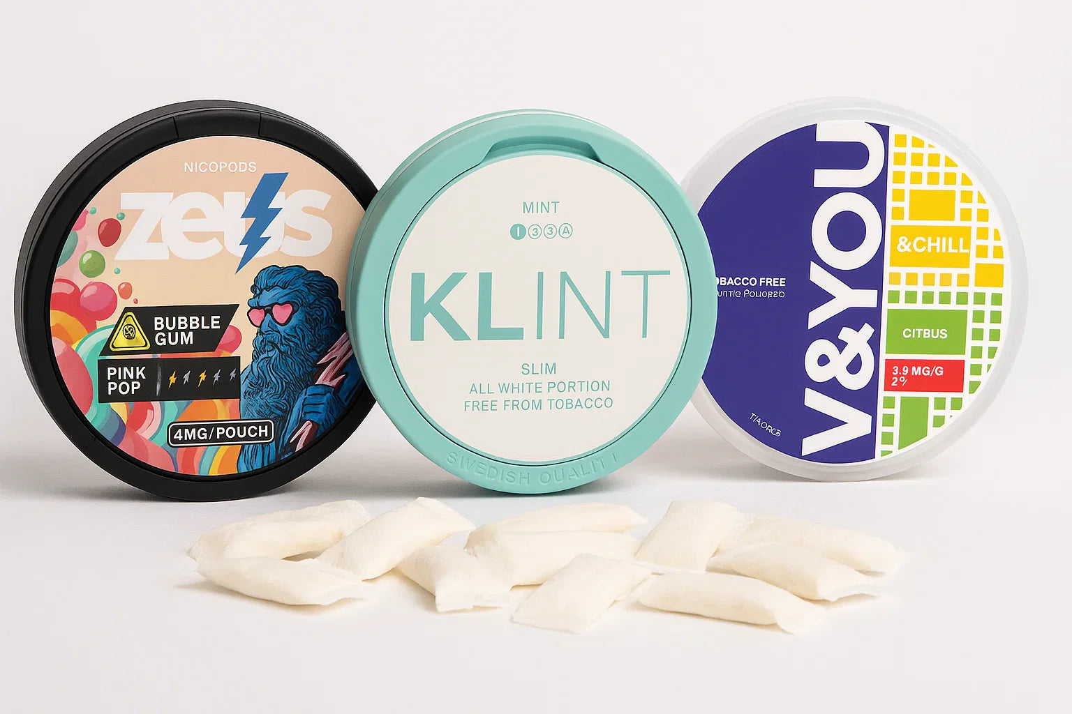 Leichte Nikotinbeutel: Klint, Zeus, V&YOU – Snus Core